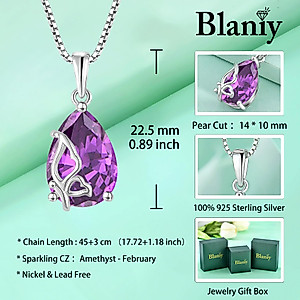 Blaniy February Birthstone Necklace for Women 925 Sterling Silver Amethyst Necklace Butterfly Pendant Birthday Mothers Day Anniversary Christmas Teardrop Butterflies Jewelry Gifts for Her