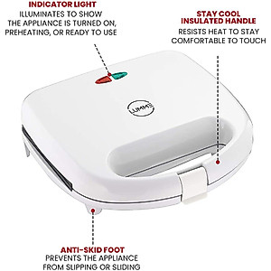 Lumme Sandwich Maker, Sandwich Toaster, Panini Press, Quesadilla Maker, Grilled Cheese, French Toast Press, Pizza Pockets Press, Indicator light, Omelet, White (White)