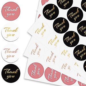 Koogel 500 PCS Thank You Stickers 4 Colors Thank You Round Sticker Labels for Boutiques Giveaways Envelope Seals Weddings Birthday Party Gift Wrapping Bags