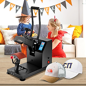 VEVOR Heat Press 6x3.75Inch Curved Element Hat Press Clamshell Design Heat Press for Hats Rigid Steel Frame No Stick Digital LCD Timer and Temperature Control (6x3.75Inch Clamshell Design)