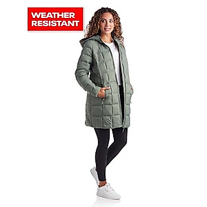 Reebok Women's Winter Jacket - Long Length Quilted Puffer Parka - Heavyweight Outerwear Coat for Women (S-XL), Size Medium, Sage
