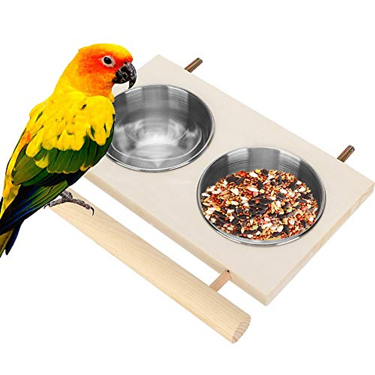Bird Food Bowl, Bird Feeder Bowl Stainless Steel Bird Hanging Bowl Bird Food Feeding Dish Bird Water Bowl Bird Parrot Feeding Cups for Small Animals(Double Bowl) Feeders