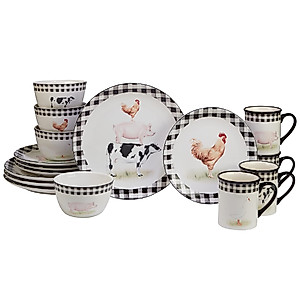 Certified International Farm 16 Piece Dinnerware Set, Service for 4, Multicolored