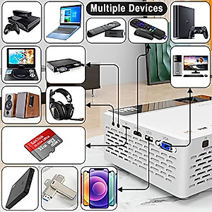 Mini Projector 7500 Lumens, 1080P Full HD Supported Mini Projector, Portable Home Movie Theater Projector Compatible with TV Stick Smartphone & Tablet PC HDMI USB AV TF