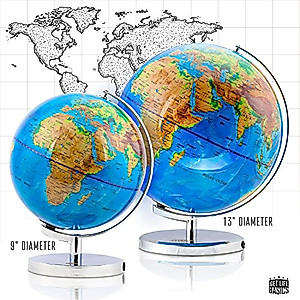 GET LIFE BASICS Illuminated Globe of the World with Stand - 13 Inch Tall 3in1 World Globe, Constellation Globe Night Light, and Globe Lamp with Built-In LED, Easy to Read Texts, and Non-Tip Base