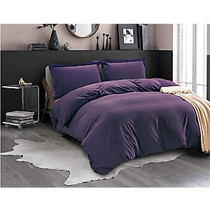 Xtream Fabric 100% Natural Cotton Duvet Set, 1 Duvet Cover with Button Closure, 1 Fitted Sheet 21" Deep Pocket and 2 Pillowcase 800 Thread Count Duvet Cover Set, Duvet Sets Full Size Purple