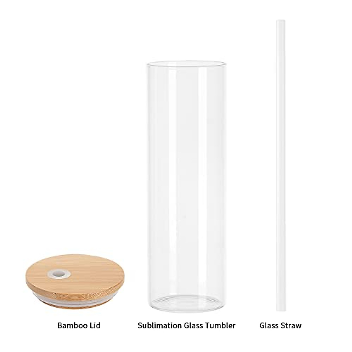 PYD Life Sublimation Glass Blanks Tumbler Skinny Straight Clear 20 OZ with Bamboo Lid and Glass Straw Jar Tumbler Cups Mugs for Tumbler Heat Press 6 Pack
