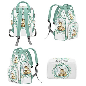 Woodland Animals Fox Deer Personalized Diaper Backpack with Name,Custom Travel DayPack for Nappy Mommy Nursing Baby Bag One Size