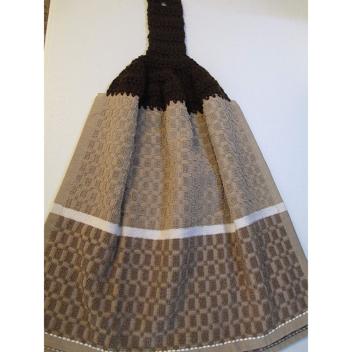 Crocheted FULL Towel Shades of Brown Kitchen Towel with Dark Brown Yarn