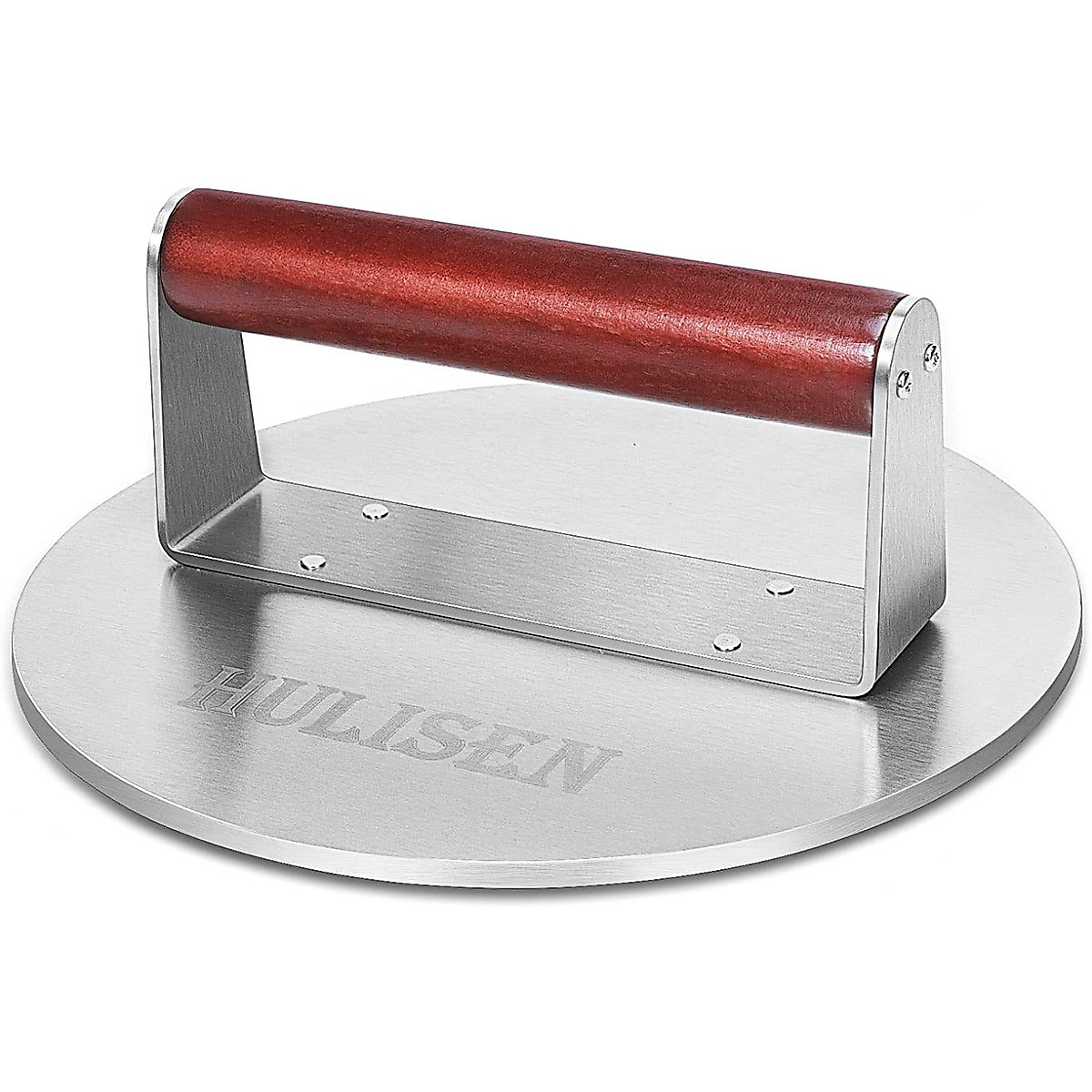 HULISEN 8.5-Inch Burger Press, 2.5 lbs Heavy Duty Bacon & Grill Press, Stainless Steel Smashed Burger Press, Round Smasher with Wood Handle, BBQ Griddle Accessories for Hamburger, Steak, Meat