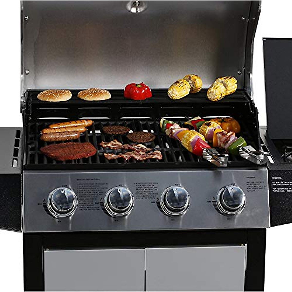MASTER COOK Outdoor Propane Gas Grill, 4-Burner Gas Grill with Side Burner Liquid Propane Gas Grill BBQ Gas Grill, Stainless Steel Gas Grill, Silver Black