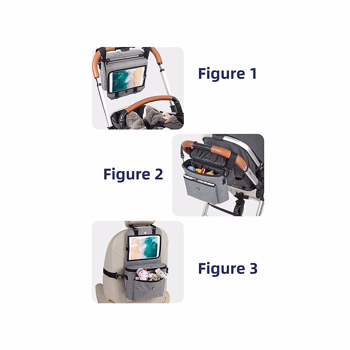 TEKIN Kids Car Seat Organizer with iPad Holder Backseat Car Organizer for long Trips for Kids Stroller Organizer Bag with Tablet Holder, Car Travel Accessories Kids Essentials Organizer Bag -Gray