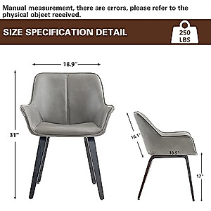 YEEFY Upholstered Dining Chairs Set of 2 & 4 & 6 Faux Leather Accent Chair Living Room Chairs Kitchen & Dining Room Chairs Comfy Reading Chair for Bedroom Mid Century Modern Arm Chair (Gray, 2)