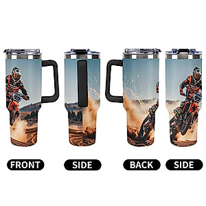 FHESDCW Sports Motorcycle Tumbler with Handle And Straw 40 Oz Leak Proof Large Capacity Car Cup Cupholder Friendly Stainless Steel Travel Coffee Mug Keep Cold Or Hot Black-style