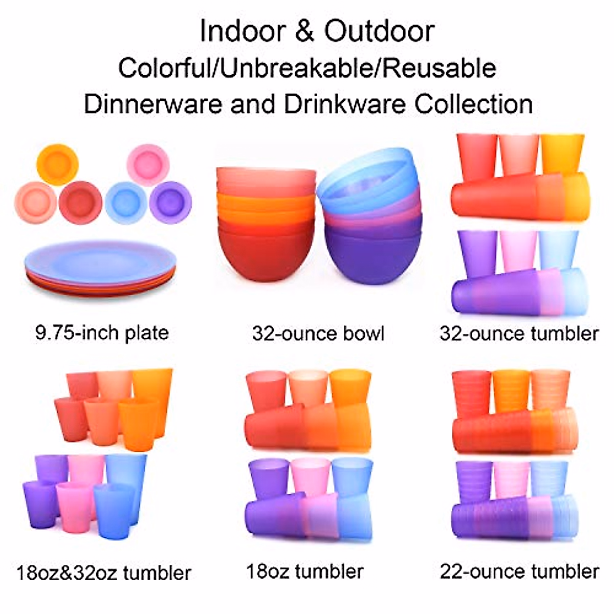 KX-WARE 32-ounce Plastic Tumblers/Large Drinking Glasses/Party Cups/Iced Tea Glasses Set of 12,6 Assorted Colors| Unbreakable, Dishwasher Safe, BPA Free