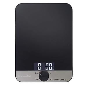 KitchenAid KQ908 Glass Surface 11 Pound Capacity Digital Kitchen and Food Scale, Black