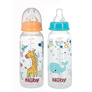 Nuby Printed Non Drip Standard Bottle, Colors May Vary, 2 Count