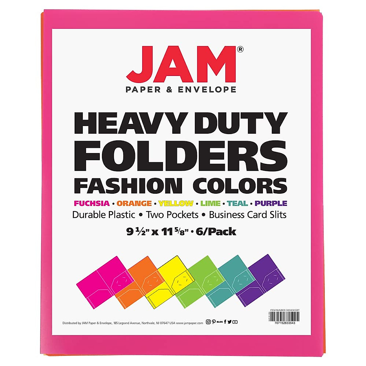 JAM PAPER Heavy Duty Plastic 2 Pocket Extra Tough School Folders - Assorted Fashion Colors - 6/Pack