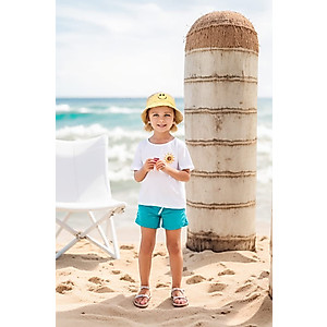 Kids Sun Hat Toddler Bucket Hat UPF 50+ Sun Protection Embroidered Corduroy Outdoor Hat Fishing Cap for 3-10 Years (One Size, Yellow)