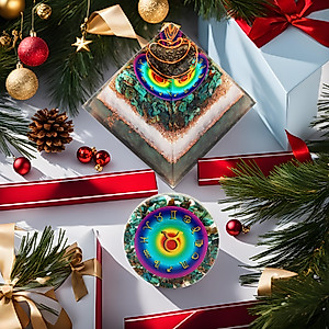 Horoscope Orgone Pyramid & Palm Stone Set, Healing Crystal Taurus Zodiac Sign Gift Set Made of Pyrite & Crysocolla for Self-Expression and Truth