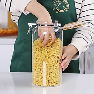 KKC HOME ACCENTS Glass 2 lb Whole Bean Coffee Glass Container with Airtight Hinged Bamboo Lids,32 Ounce Coffee Beans Glass Canisters,Large Sealed Glass Storage Jars for Flour,Sugar,Nut,Pasta,Cereal