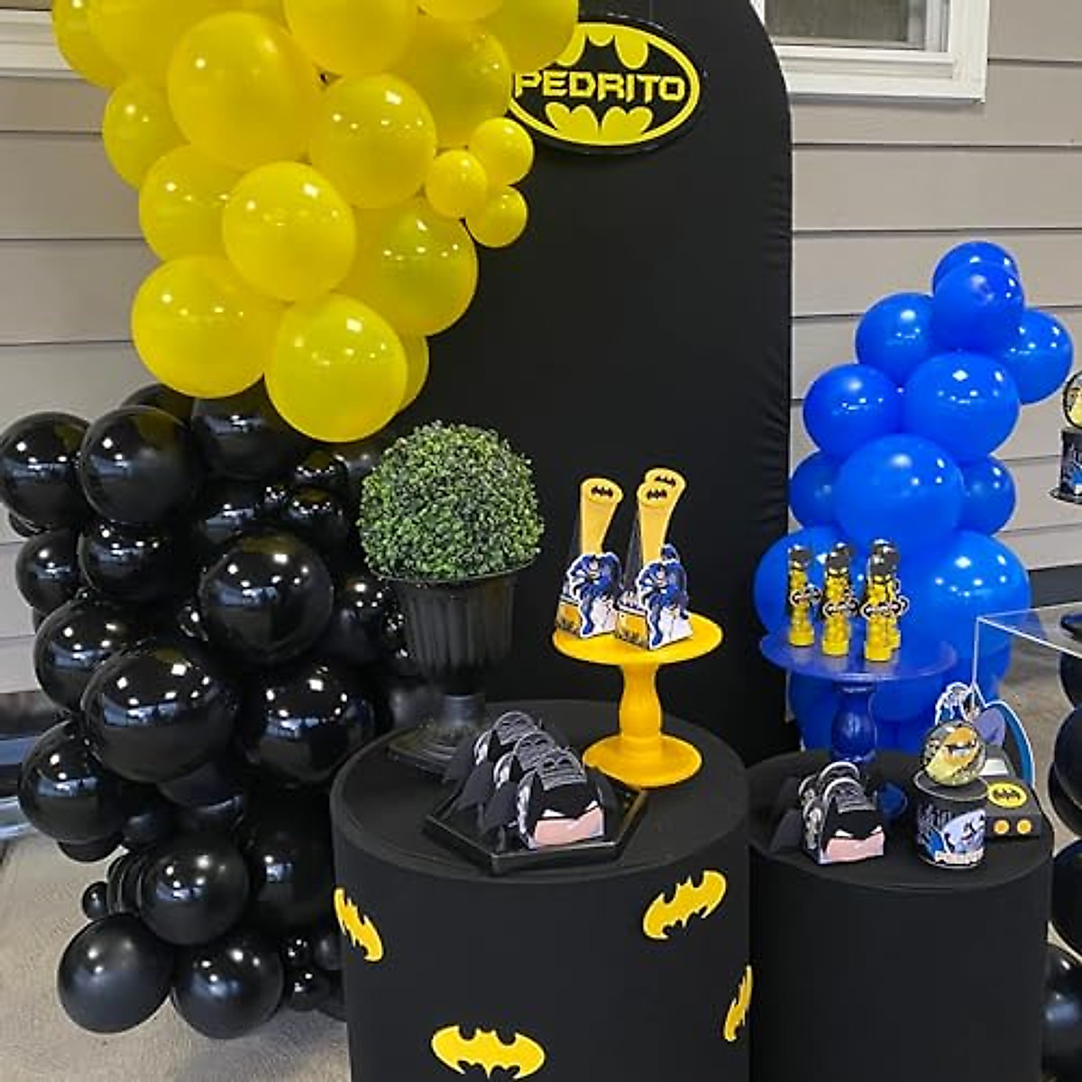 Balloons Blue Yellow and Black 60 Pcs, 12 Inch Dark Blue Yellow and Black Latex Balloons with Metallic Silver Balloons for Boys Police Robots Bat Hero Birthday Graduation Halloween Party Decorations