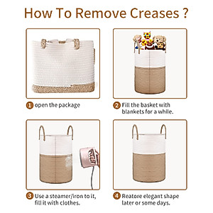 Tall Laundry Basket, Large Woven Basket Cotton Rope Dirty Clothes Hamper with Handle for Blanket, Nursery Clothes Hamper Basket(63L)