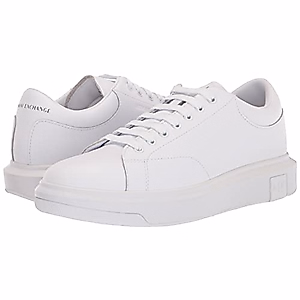 A|X Armani Exchange Men's Thick Sole Leather Sneakers, Optical White, 8