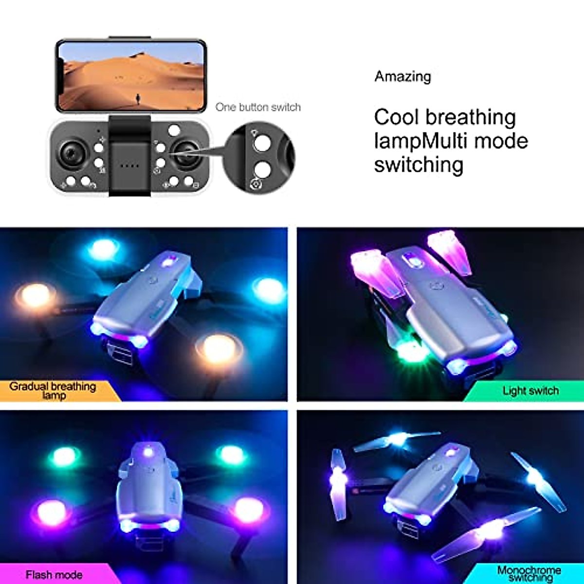 Mini Drone Rc Drones with Camera for Adults, Flying Toys with Color LED Lights, Headless Mode, 4K HD Fpv Camera, Fl-ow Localization, Drones for Kids 8-12, Rc Plane Helicopters Cool Stuff