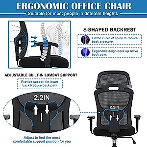 Ergonomic Office Chair, 400LBS Height Adjustable Computer Desk Chair with Adjustable Sponge Lumbar Support, Big and Large Mesh Executive Chair for Home Office Adult Use