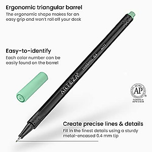 ARTEZA Inkonic Fineliners, Set of 72, 0.4 mm Tips Fine Point Markers, Assorted Art Pens, Water-Based Fine Tip Markers for Drawing, Sketching, Journaling, Calligraphy