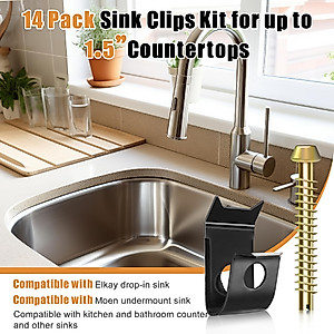 Dreyoo 14 Pack Sink Clips Kit, Undermount Sink Clips Sink Compatible with Moen/Elkay Sink for Kitchen, Bathroom, U Channel Clips for Bathroom Counter, Universal Sink Mounting Kit Bracket Support