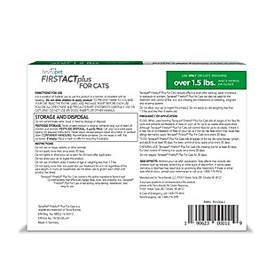 TevraPet FirstAct Plus Flea and Tick Topical for Cats over 1.5lbs, 3 Dose Flea and Tick Prevention. Waterproof Flea and Tick Control for 3 Months