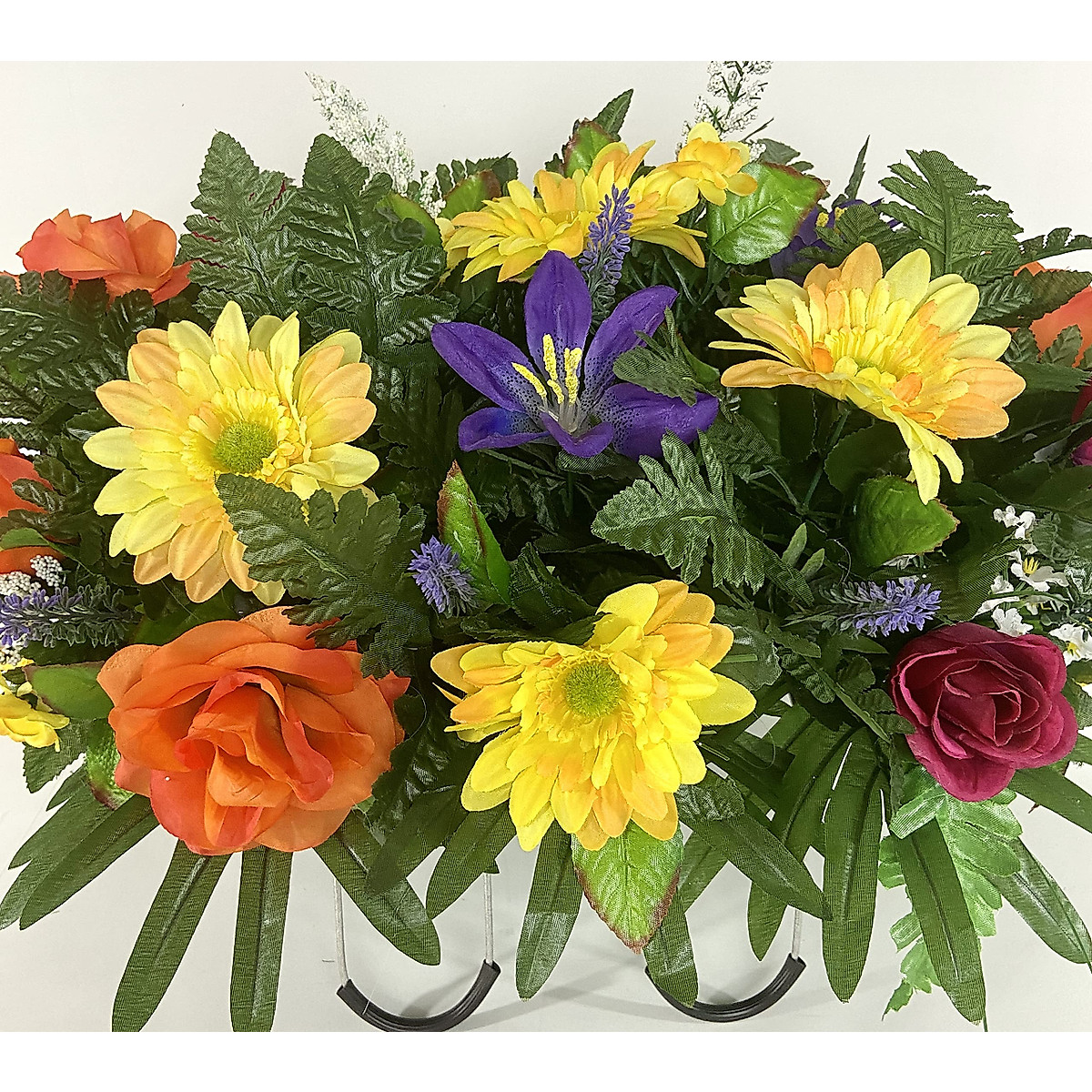 Cemetery Headstone Saddle -Purple Orange Yellow Mix Grave Decoration