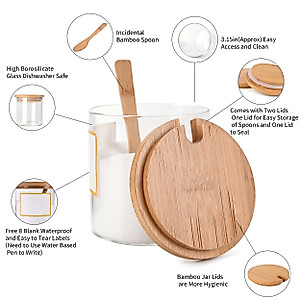 Glass Condiment Jar with 6 Lids, Sugar Bowl/Salt Box with Spoon and Blank Labels, Coffee Canister, Bath Salt Storage Jar, 12 oz, Set of 3