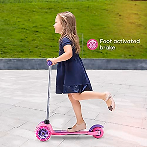 Barbie Self Balancing Kick Scooter with Light Up Wheels, Extra Wide Deck, 3 Wheel Platform, Foot Activated Brake, 75 lbs Limit, Kids & Toddlers Girls or Boys, for Ages 3 and Up