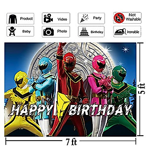 MengGeGe Power Ranger Megaforce Backdrops Teenagers Birthday Party Sign Banner Photography Background for Teenagers Picture Backdrops for Photography Birthday Resistant Fleece-Like Cloth Fabric 7x5FT