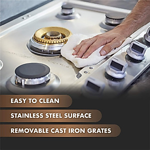 FOTILE GLS36502 36” Stainless Steel 5-Burner Gas Cooktop, Tri-Ring 22,000 BTUs Center Burner with Flame Failure Protection Removable Grates and Installation/LP Kit