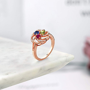 Gem Stone King Customized and Personalized Build Your Own 3-Stone Birthstones White Created Sapphire 18K Rose Gold Plated Silver Ring (Size 8)