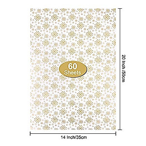 MIAHART 60 Gold Christmas Snowflake Tissue Paper Sheets 50x35cm Christmas Wrapping Paper for DIY and Craft Gift Bags Decorations(Gold)