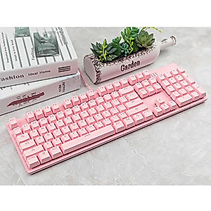 Lomiluskr JXZJ Pink Wired Mechanical Keyboard with White Backlit, 22 Lighting Effects, 104 Keys Anti-Ghosting Gaming Keyboard (Pink, Blue Switch)