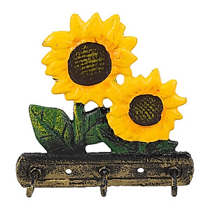 YARNOW Metal Key Holder Hooks Sunflower Wall Hanger Decorations Multi- for Door Kitchen Corridor Foyer Bedroom University Dormitory, 3 Hook Racks