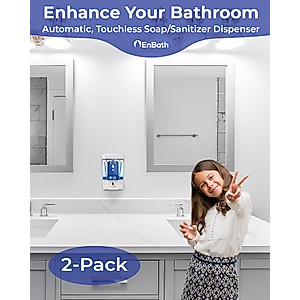 Automatic Wall Mounted Soap Dispenser for Bathroom (2-Pack White), Commercial Hand Soap Dispenser Wall Mount, Touchless Hand Sanitizer Dispenser, (Dispensador de Jabon de Bano Automatico) by EnBath