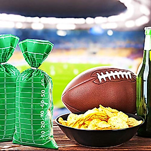 100 Pieces Football Party Favor Cellophane Goody Bags Heat Sealable Football Field Cookie Candy Bags with Silver Twist Ties for Football Party Supplies