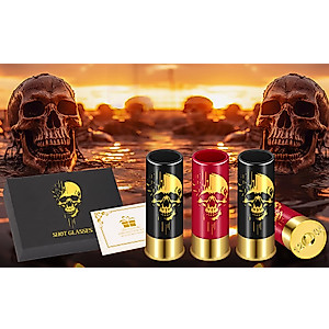 Skull Plastic Shot Glasses Bulk Set of 4 with Gift Box for Men Women Gothic Fans Wedding Party Birthday Christmas Father's Day Gifts, 12GA Small Bullet Shot Cups for Whiskey Tequila Vodka Liquor