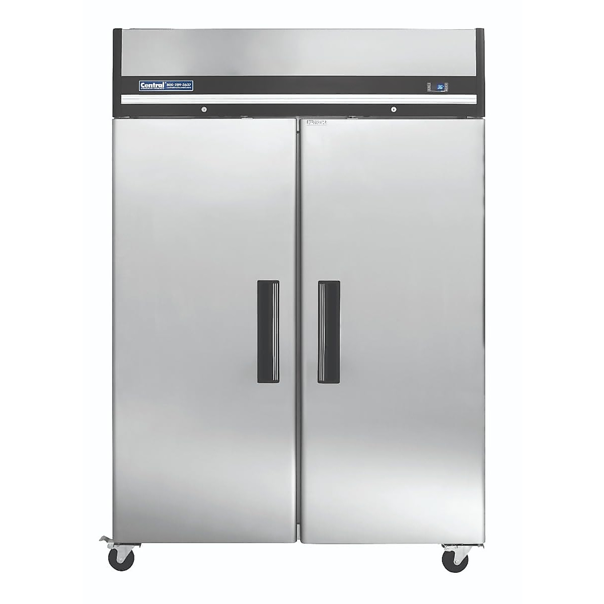 Central Exclusive Commercial Refrigerator, 2 Door Stainless Steel Reach In, Solid doors - 54" W 49 Cu Ft. (69K-032)