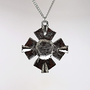 Medallion with Red Cabochon Medieval Renaissance Silver Finish Pendant Necklace