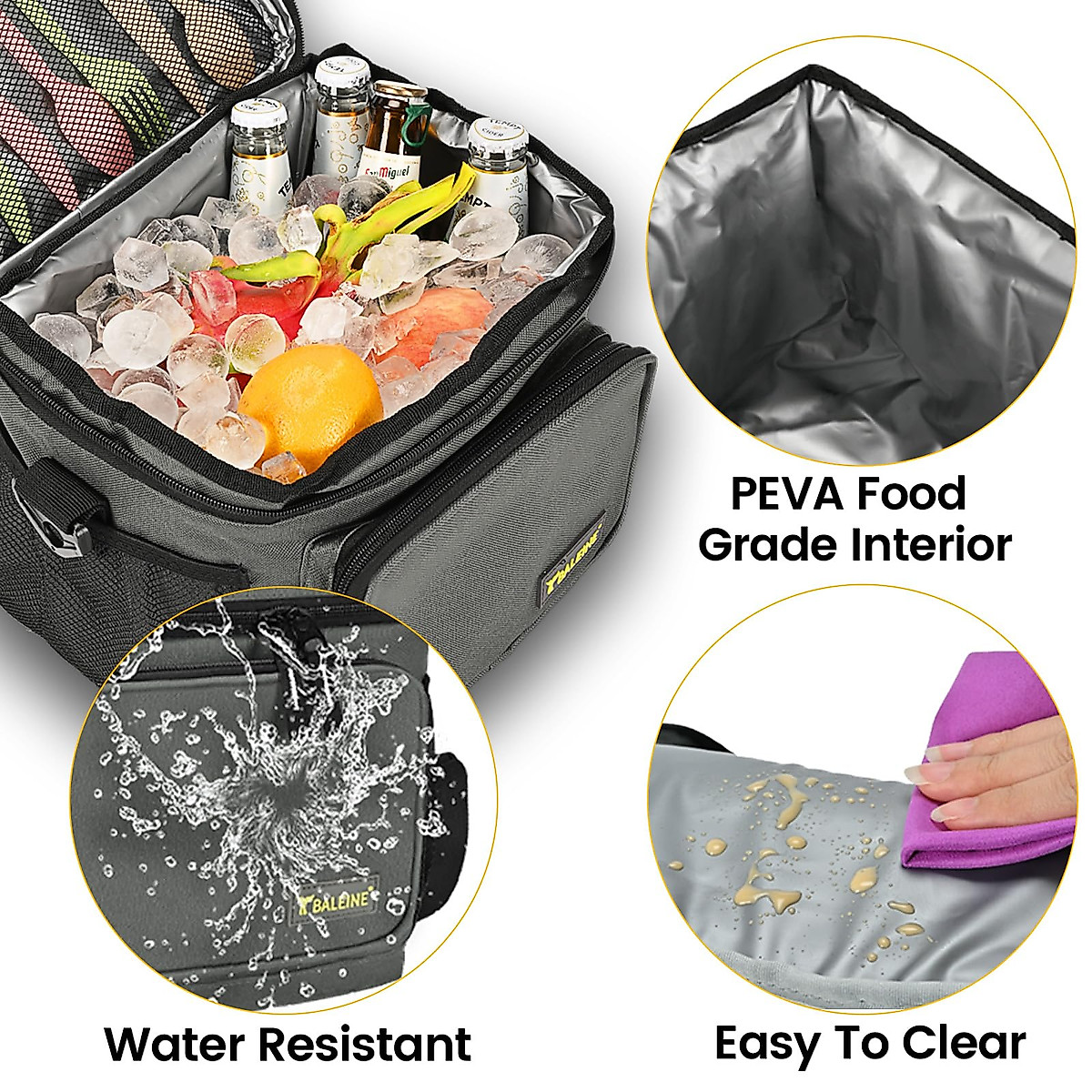 BALEINE 20 Can Full Size Insulated Lunch Bag, Large Leakproof Cooler Bag with Adjustable Shoulder Strap for Office Work Picnic, Freezable Lunch Box (Large, Black)