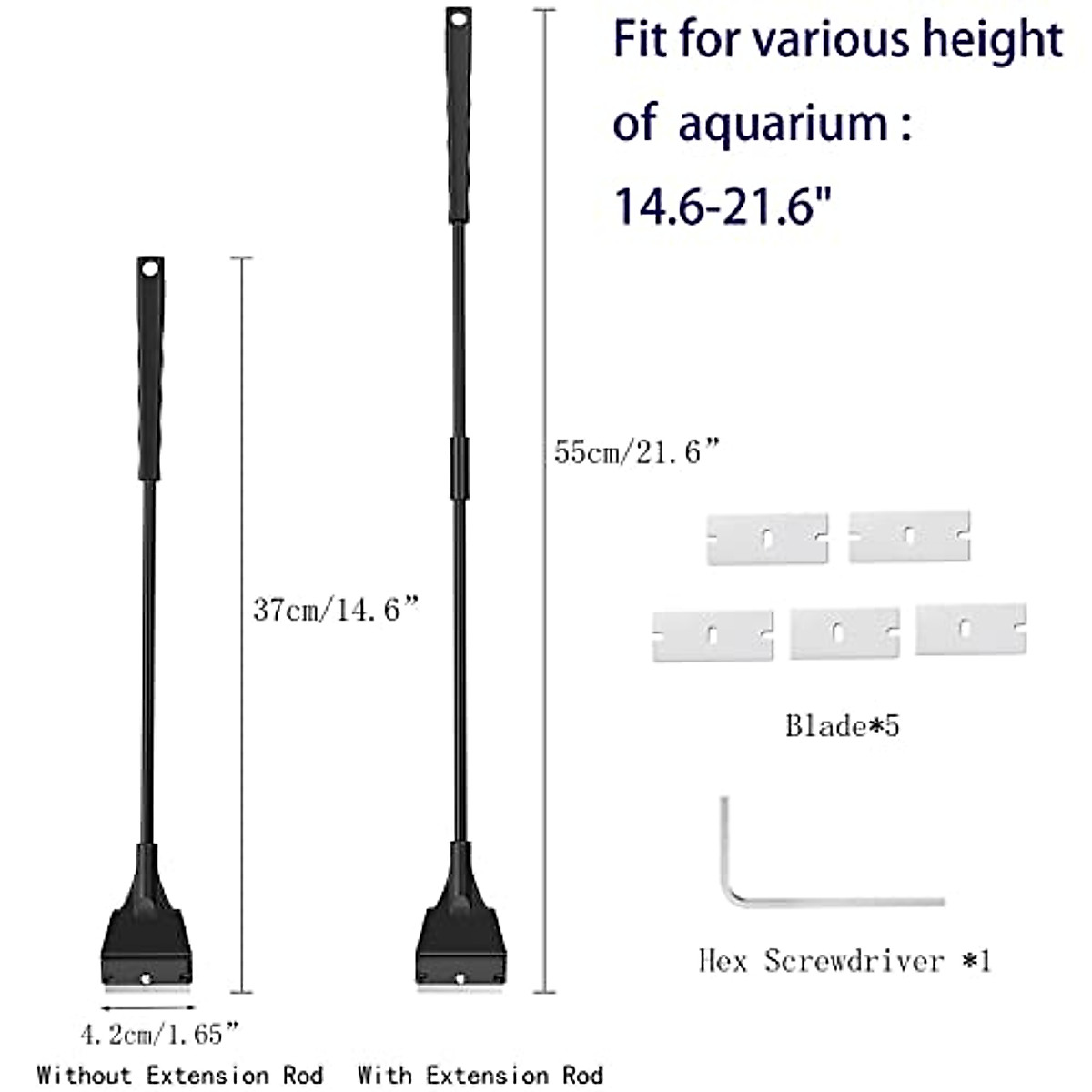 SY.Doot Aquarium Algae Scraper,Fish Tank Algae Scraper with Segmented Extension Rod,Aquarium Scraper,Aquarium Cleaning Tools Kit, Fish Tank Cleaner with 5 Stainless Steel Blades,21.65 Inch