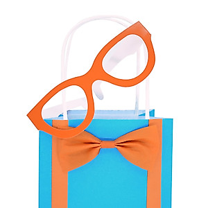 KALEFO 16PCS Orange Blue DIY English Teacher Party Favors Bags with 20PCS Glasses Goodies Treat Gift Bag for Kids Birthday Baby Shower Fire Truck Fireman Party Supplies Decorations